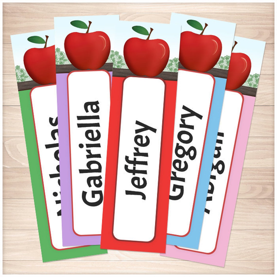 Printable Personalized Apple Bookmarks Colorful With Red - Etsy