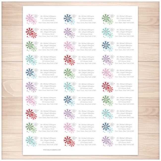 Printable Colorful Snowflake Address Labels Winter | Etsy