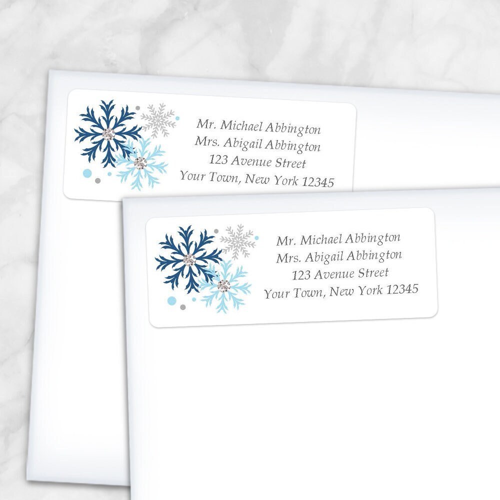 Printable Blue Snowflake Address Labels Winter Blue Gray - Etsy