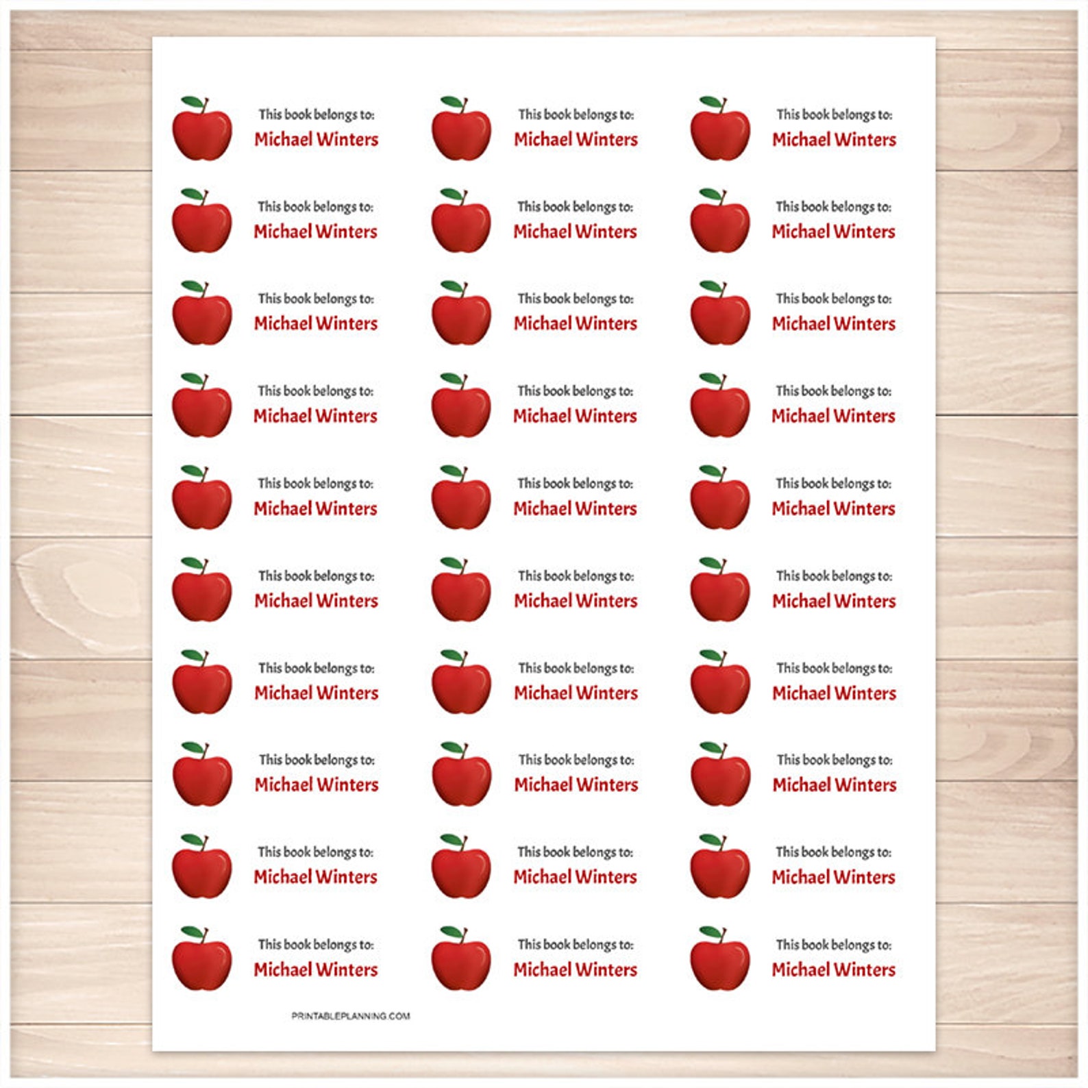 Printable Apple Book Labels Red Personalized 2 5/8 X | Etsy