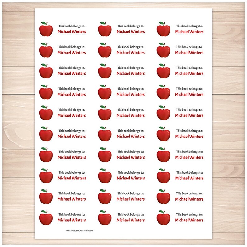 Printable Apple Book Labels Red Personalized 2 5/8 X - Etsy