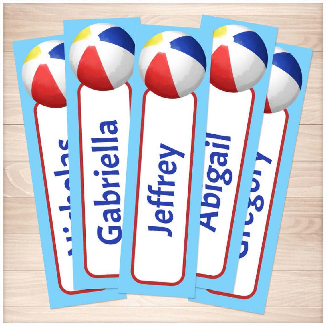 Printable Personalized Beach Ball Bookmarks Watercolor Beach - Etsy