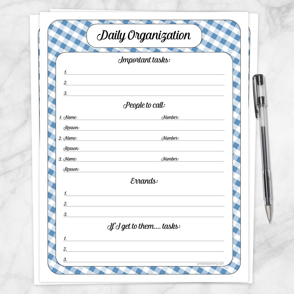 Blue Printable Daily Task Sheet Gingham Full Page Daily - Etsy