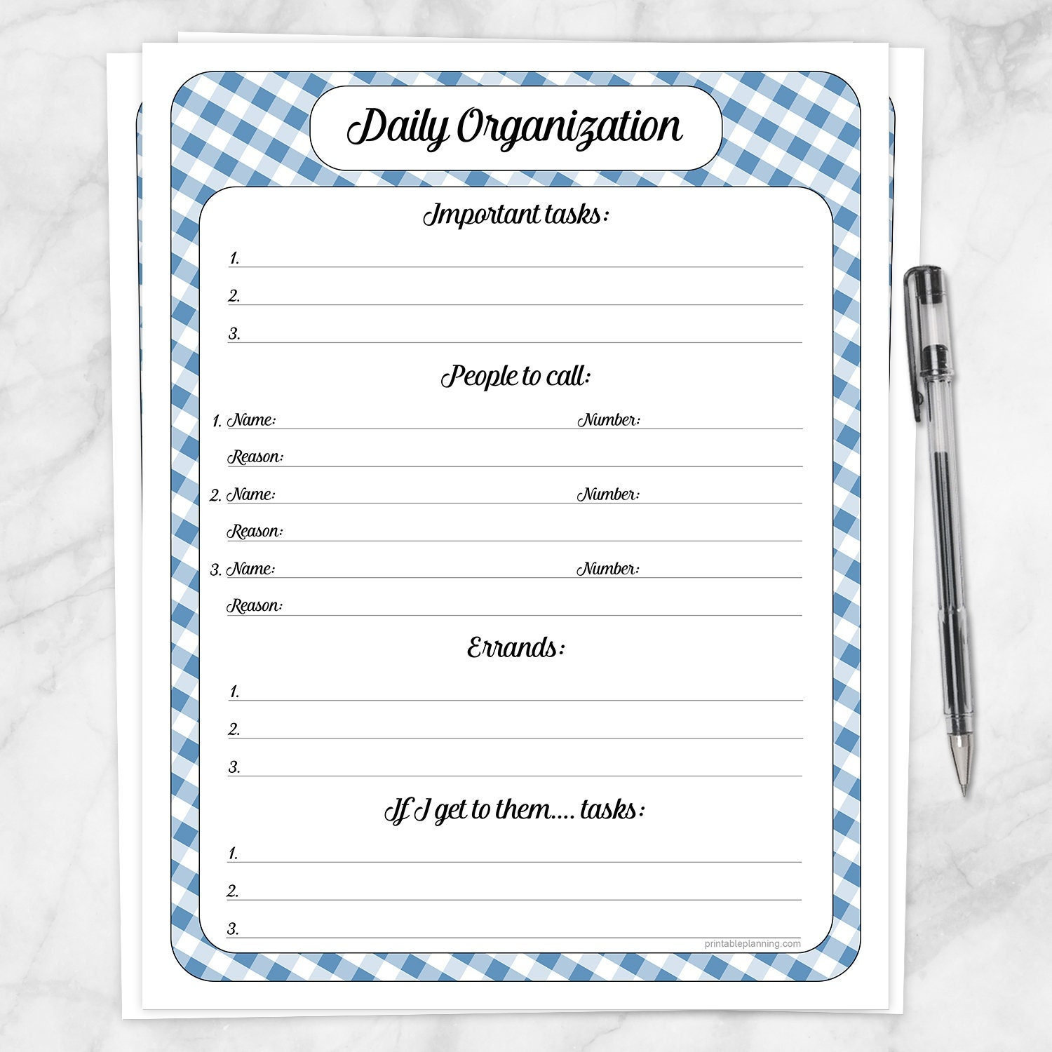 Blue Printable Daily Task Sheet Gingham Full Page Daily - Etsy