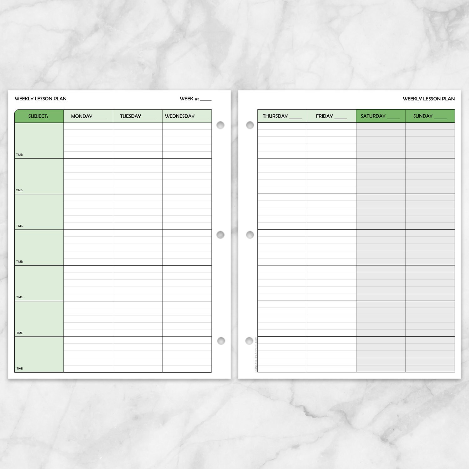Printable Weekly Lesson Plan for Teachers, Green School Planner Pages ...