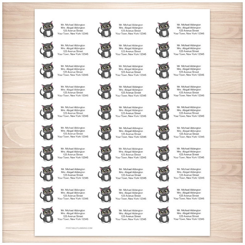 Printable Cat Address Labels Cute Gray Cat Personalized 2 | Etsy