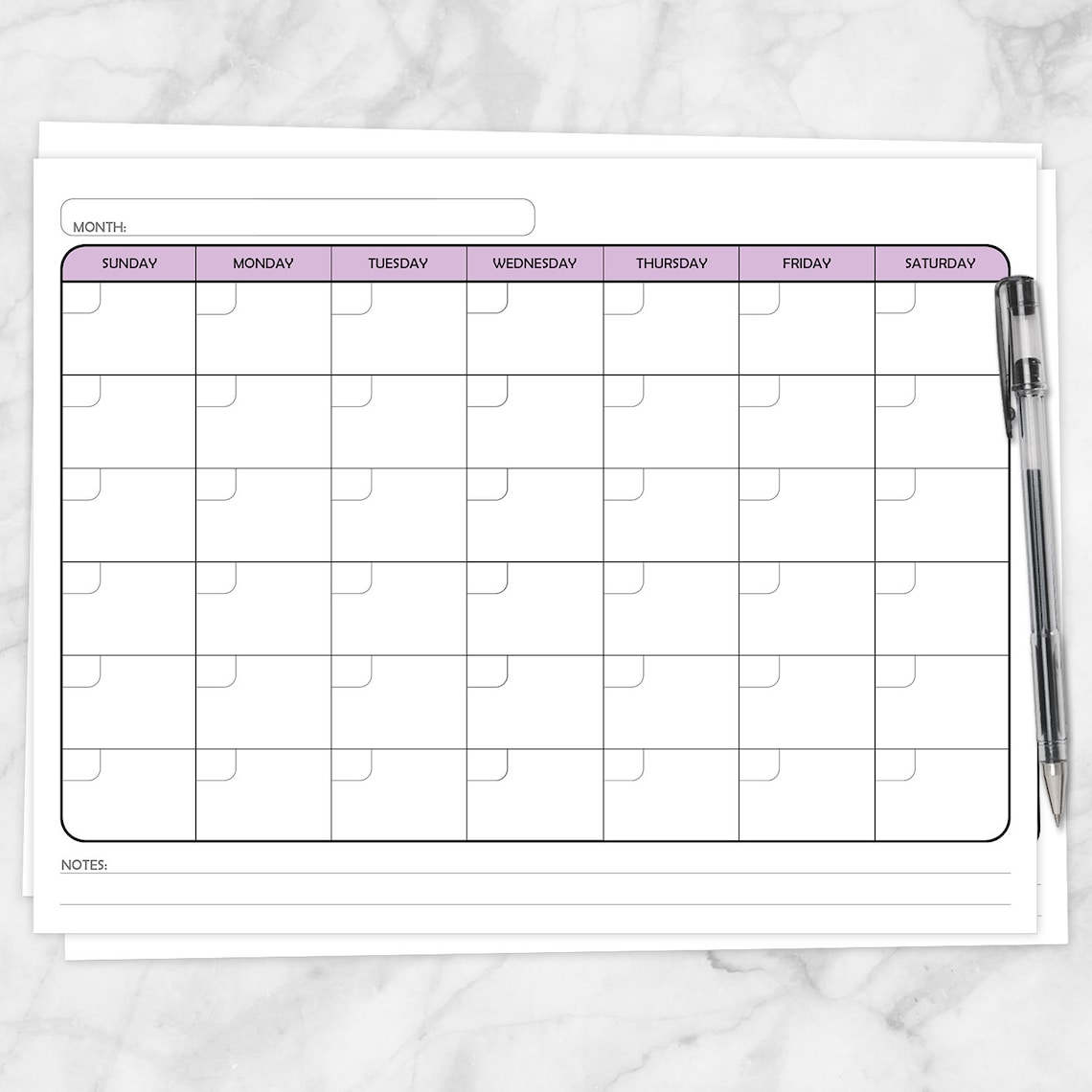 Printable Purple Blank Calendar, Monthly Full Pages PDF - Purple ...