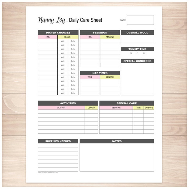 Printable Nanny Log BUNDLE - Daily Infant Care Sheet - Babysitter ...