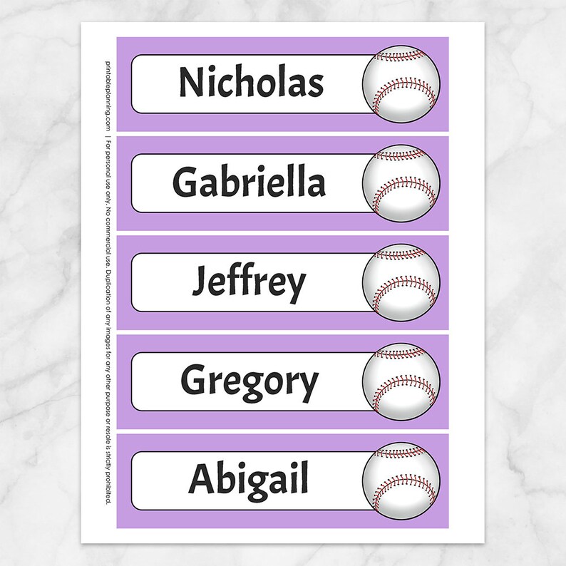 Printable Personalized Baseball Bookmarks, BUNDLE Red Blue Purple Pink ...