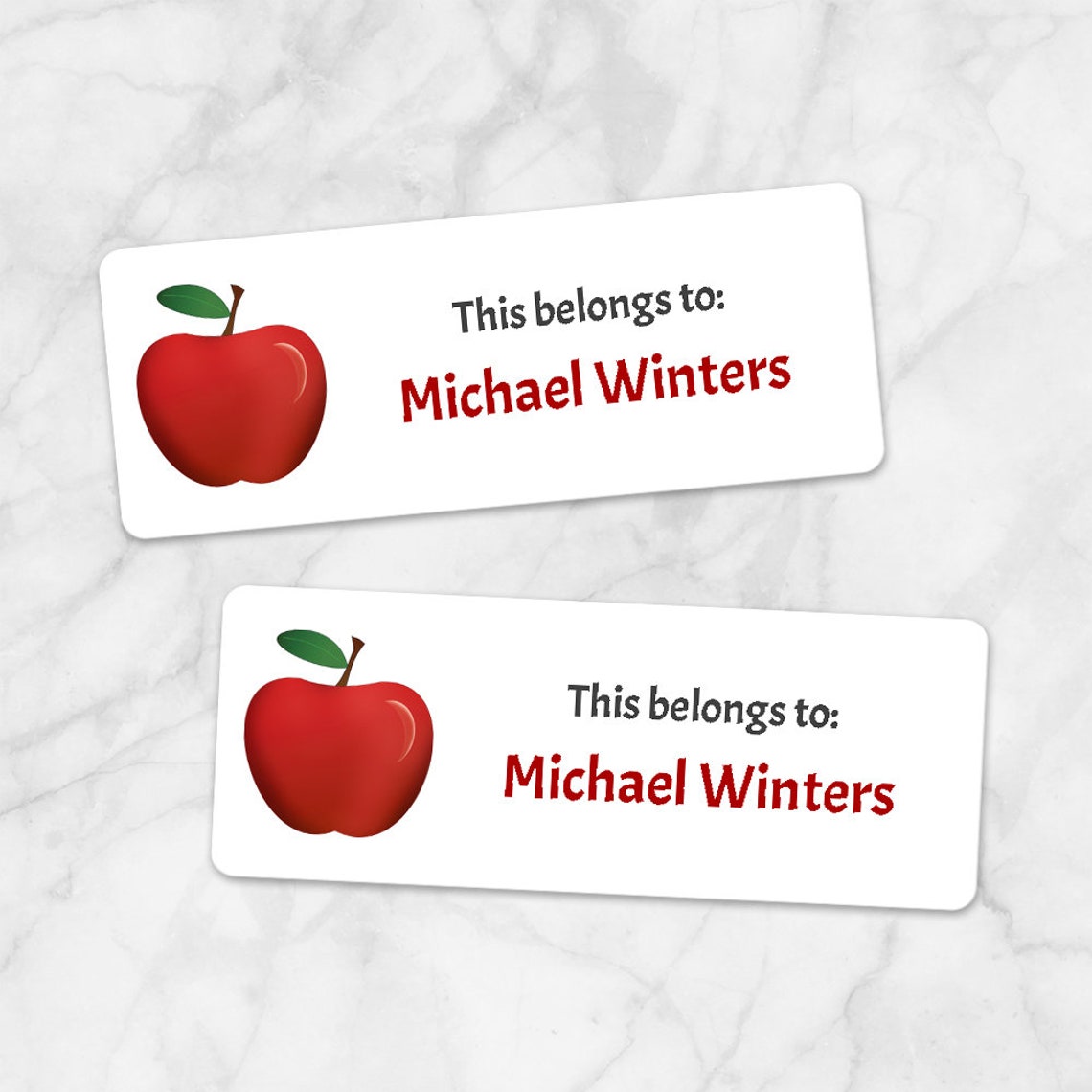 Printable Apple Name Labels for School Supplies - Red, Personalized 2 5 ...