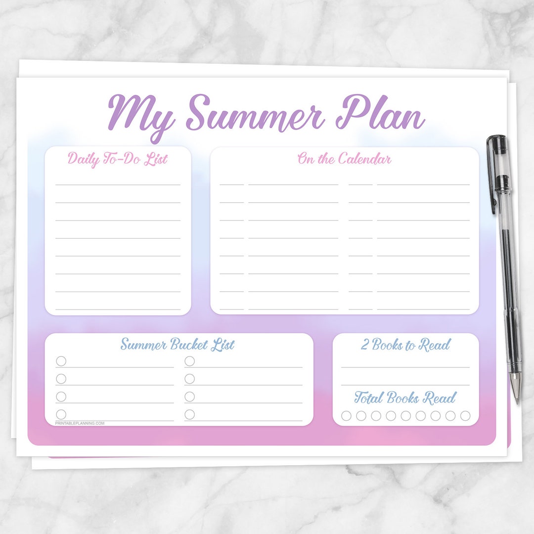 Printable Summer Plan, Watercolor Design, Summer Planner Page for ...