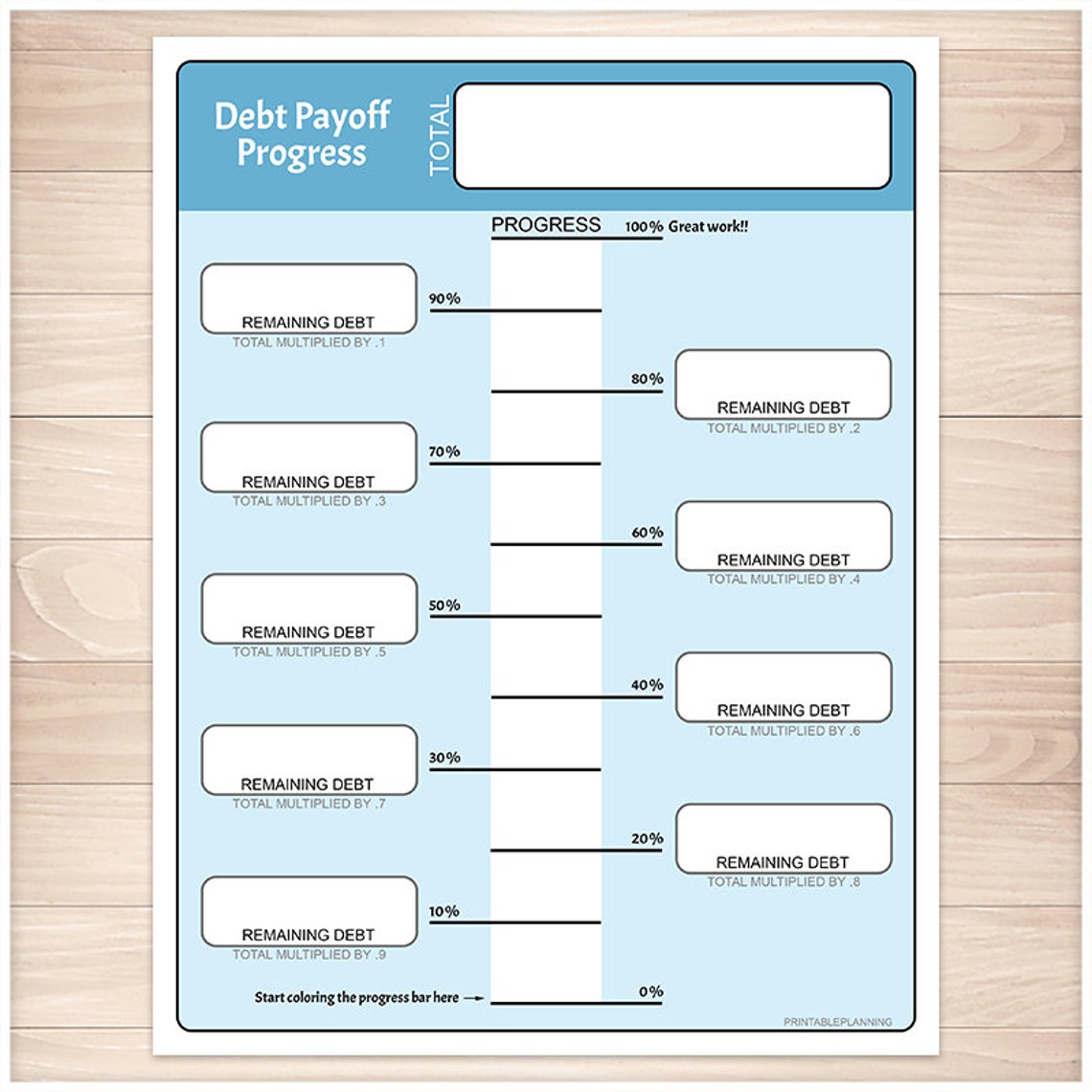 Printable Debt Payoff Progress Bar Blue Chart for Paying - Etsy