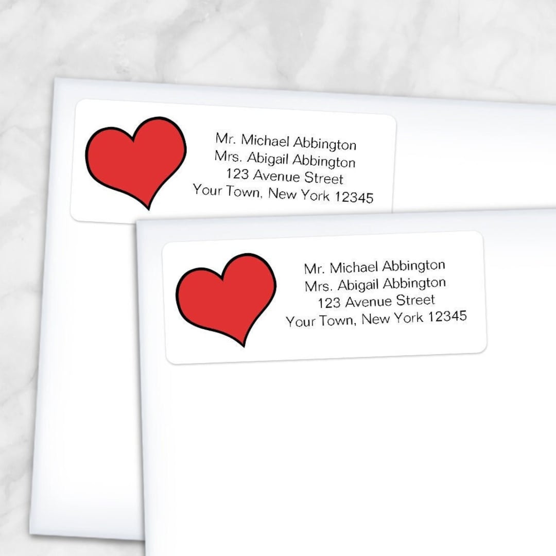 Printable Red Heart Address Labels - Black Red Personalized 2 5/8" X 1 ...