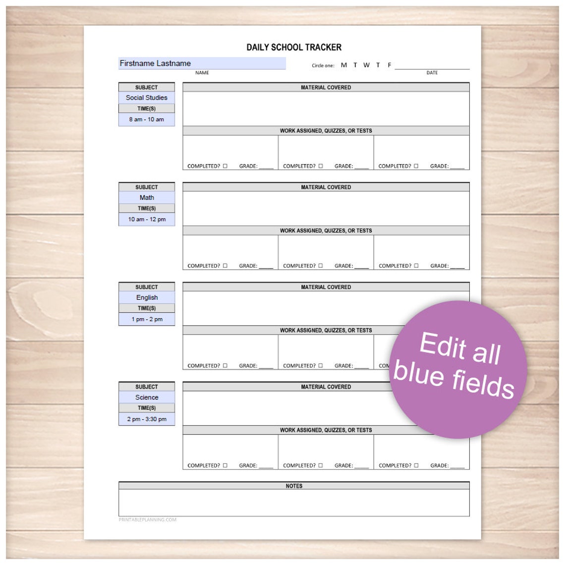 Printable Homeschooling Page Daily School Tracker PDF - Etsy