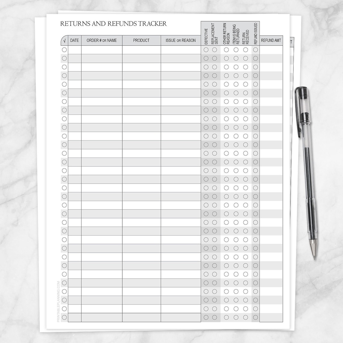 Printable Returns Refunds Tracker Page, Small Business, Status Columns ...