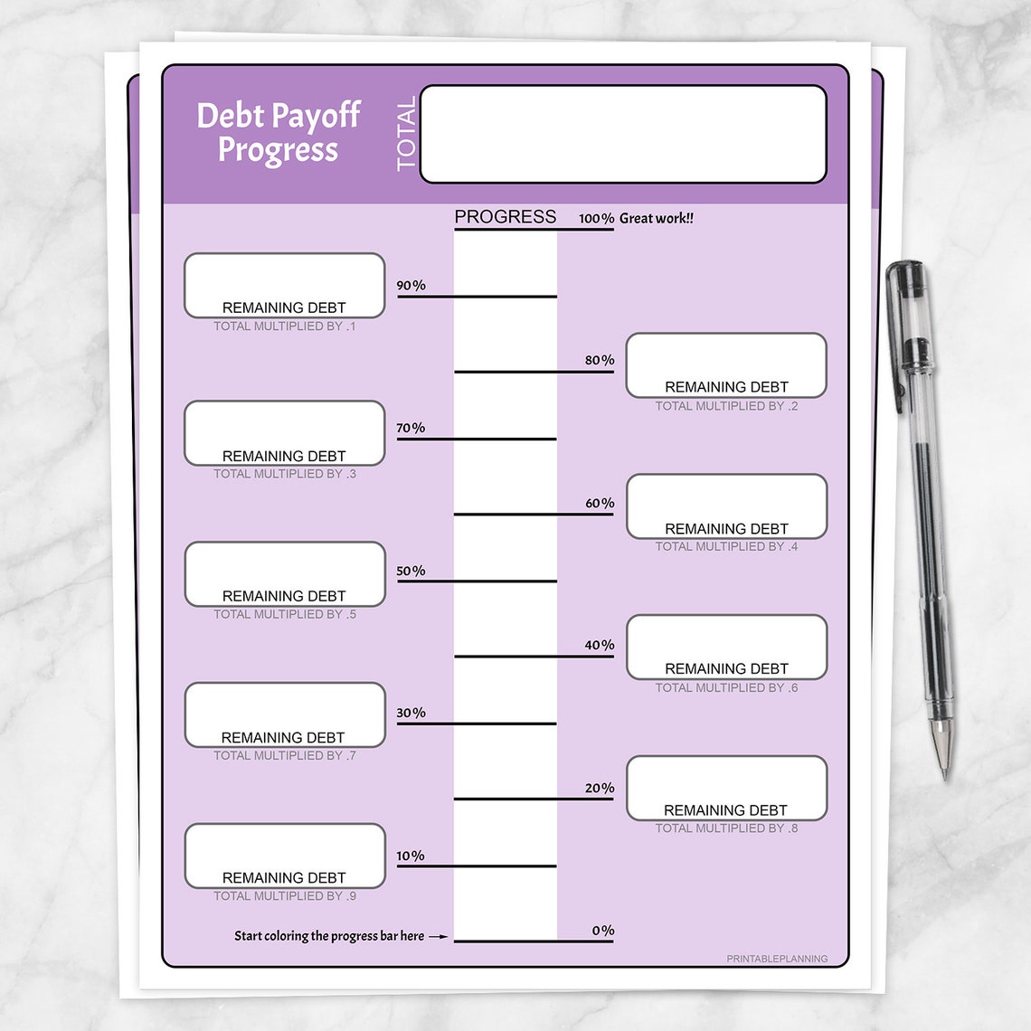 Printable Debt Payoff Progress Bar, Purple - Chart for Paying off Debt ...