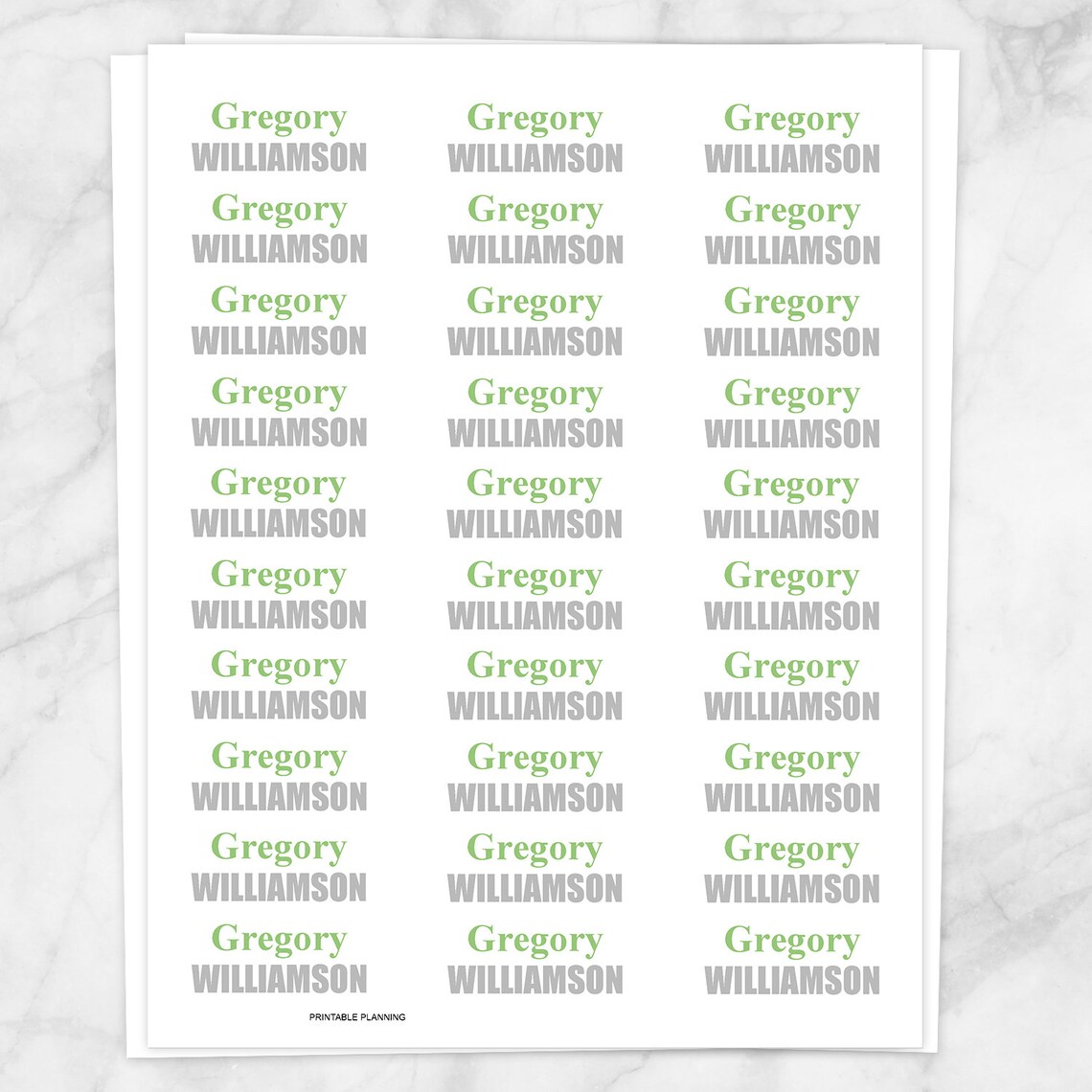 Printable Name Labels GREEN for School Supplies - Personalized 2 5/8" X ...