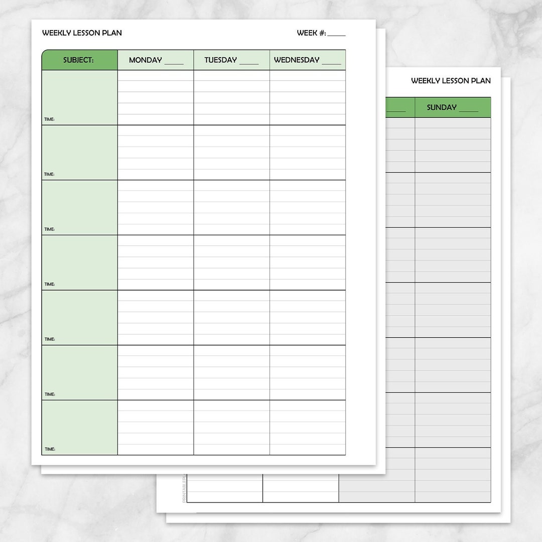 Printable Weekly Lesson Plan for Teachers, Green School Planner Pages ...