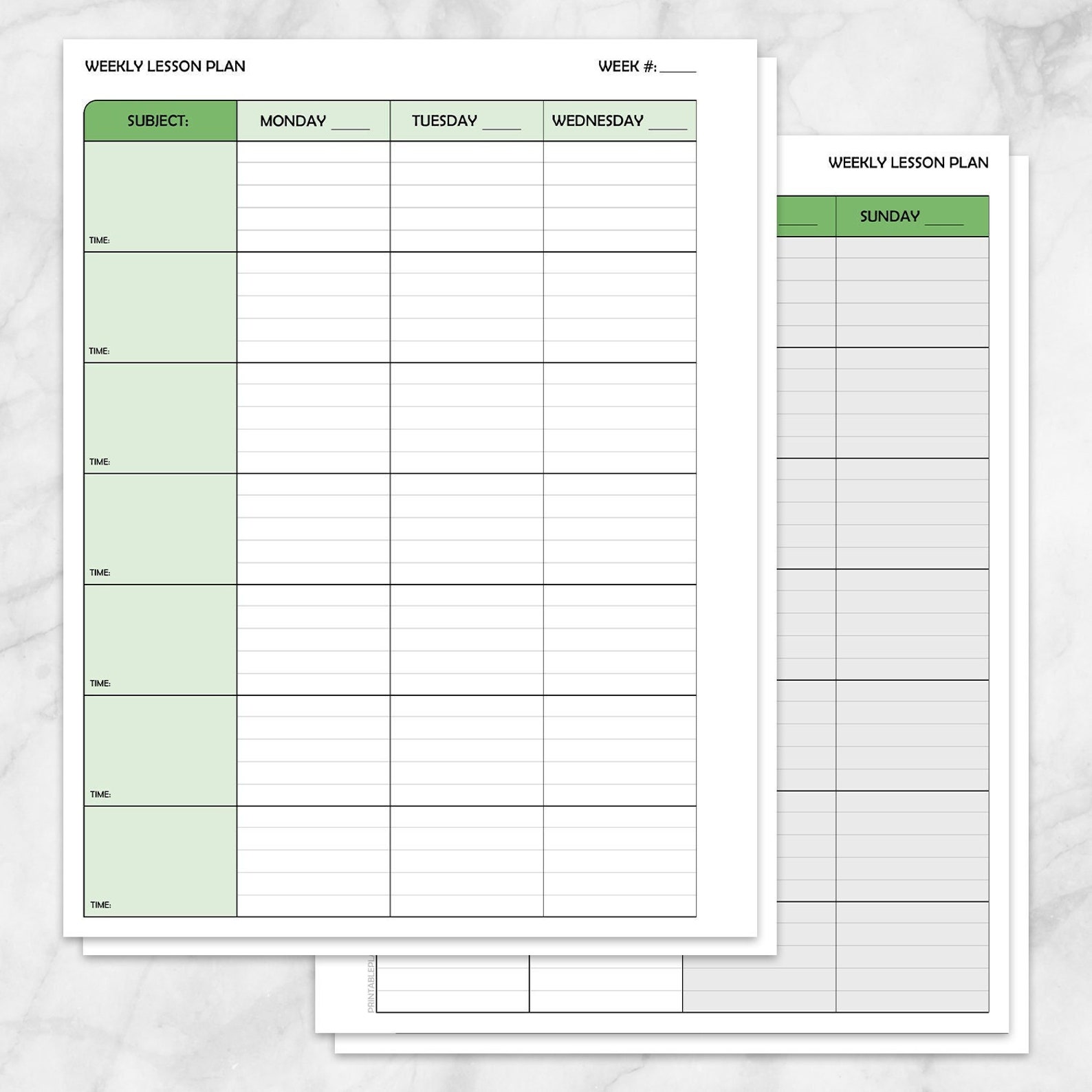 Printable Weekly Lesson Plan for Teachers, Green School Planner Pages ...