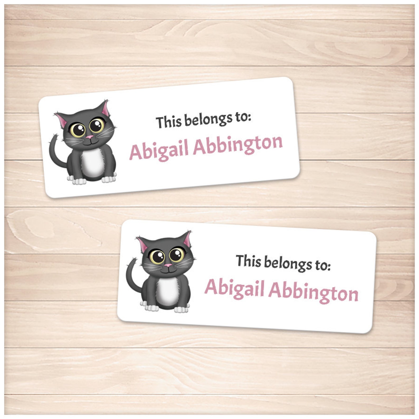 Printable Cat Name Labels for School Supplies Gray Pink | Etsy