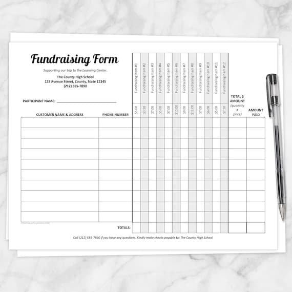 Printable Fundraiser Order Forms Fundraising Order Forms | Jotform