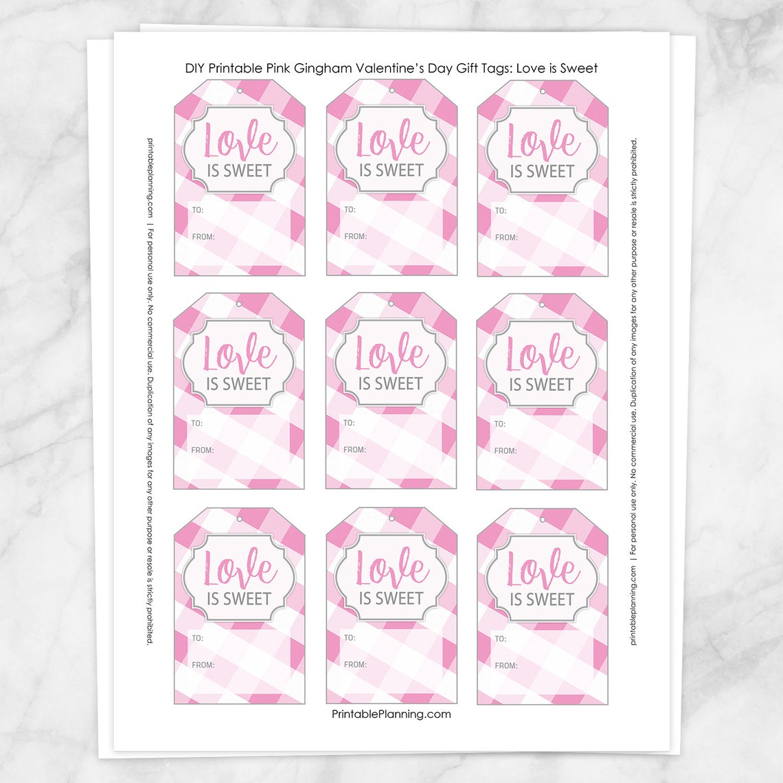 Printable Valentine's Day Gift Tags - Love is Sweet, Pink Gingham ...
