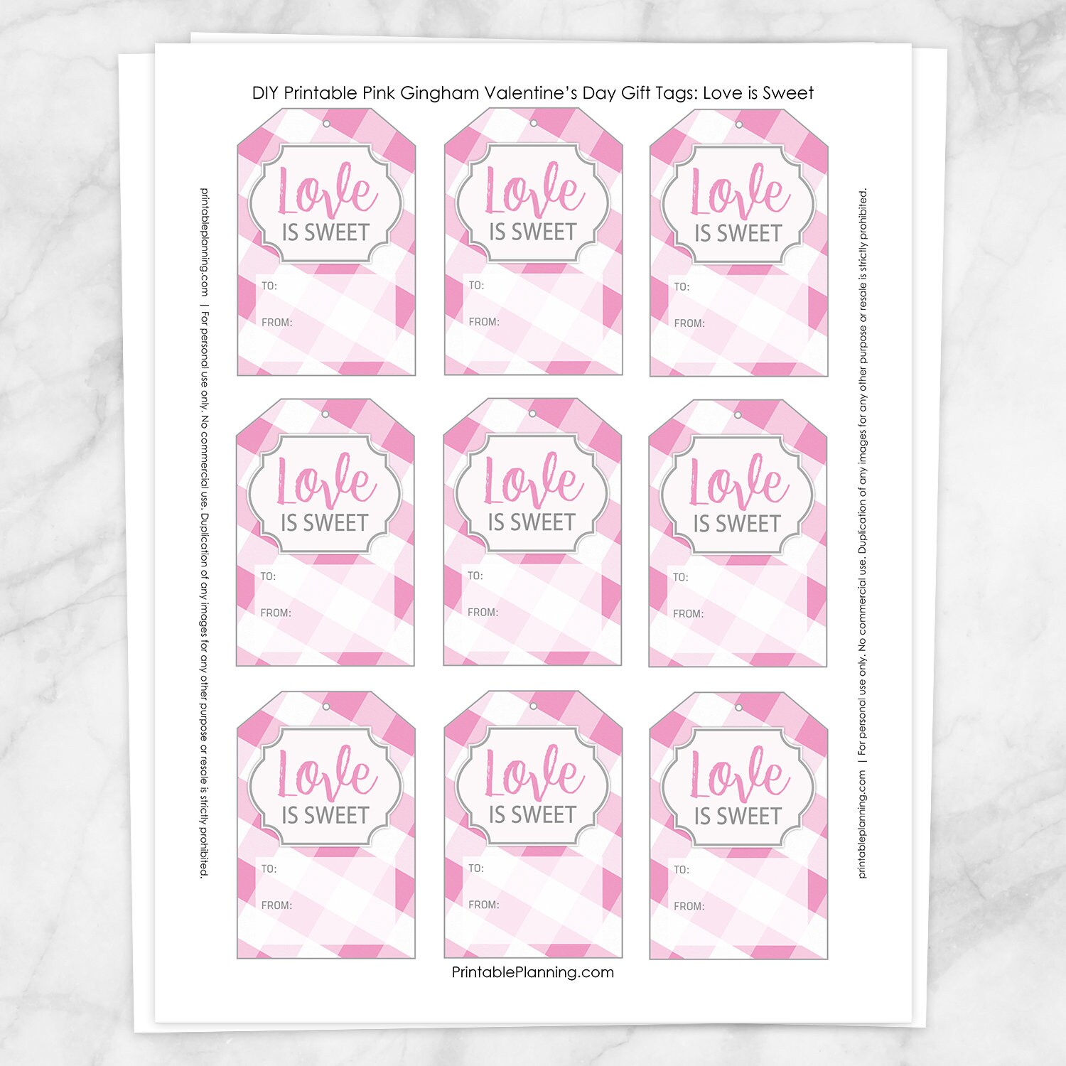 Printable Valentine's Day Gift Tags - Love is Sweet, Pink Gingham ...