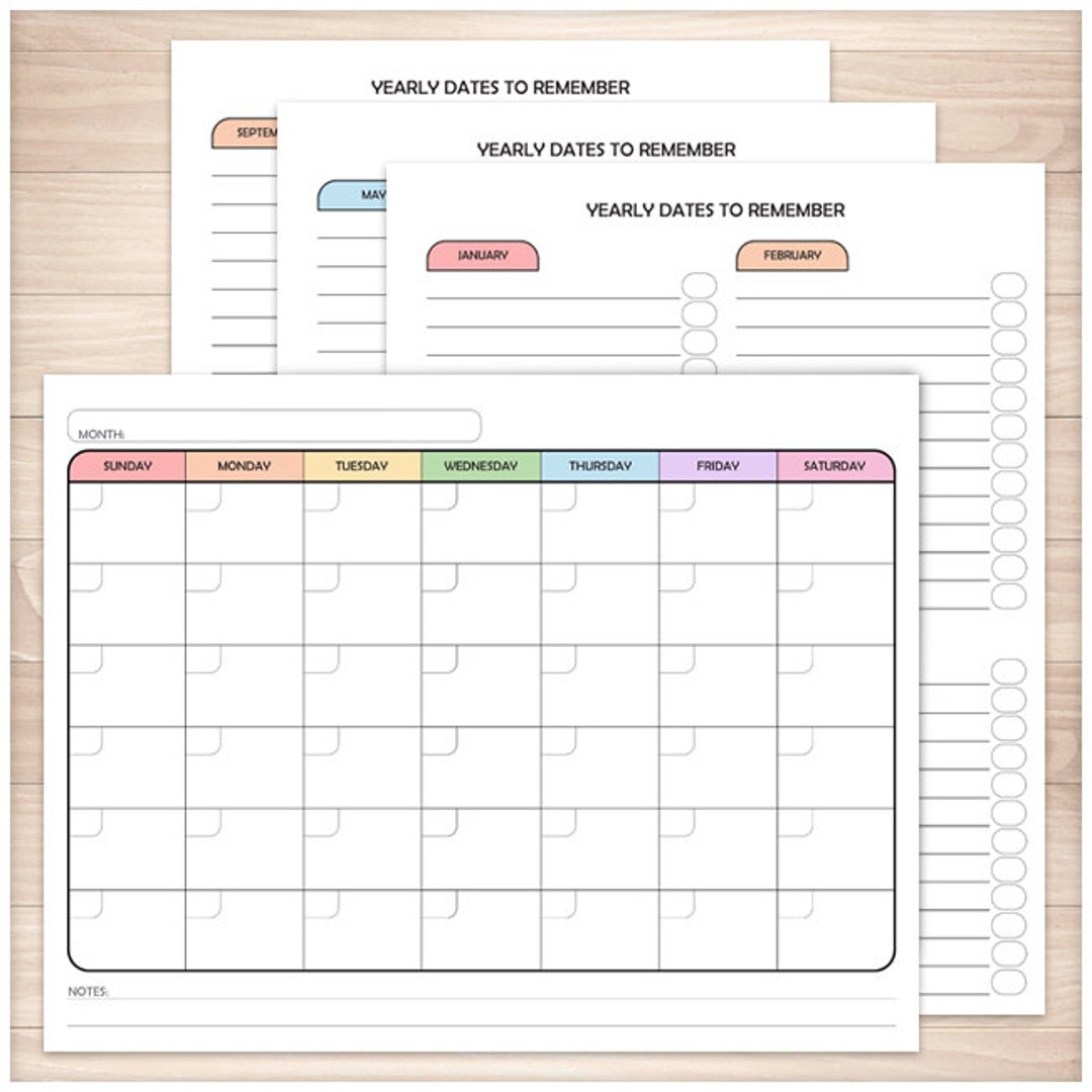 Printable Blank Rainbow Calendar PDF With BONUS Yearly Dates - Etsy