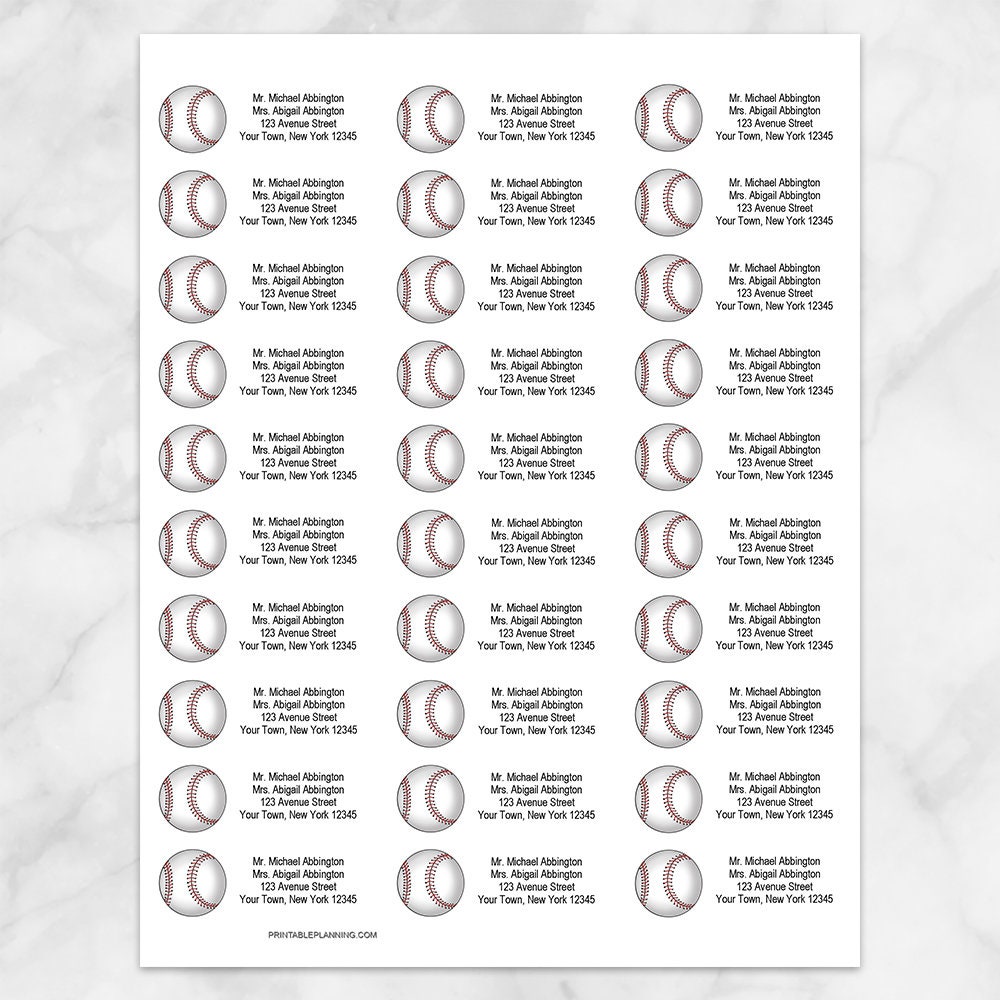 Printable Baseball Address Labels, Sports Athletic Baseball - Personalized 2 5/8" X 1" RETURN ...