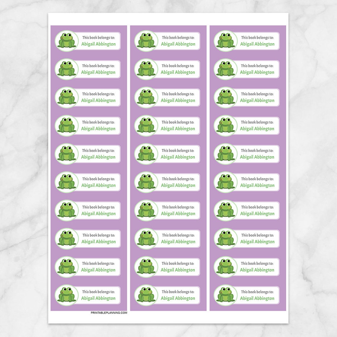 Printable Frog Book Labels, Purple, Personalized 2 5/8" X 1" Labels ...