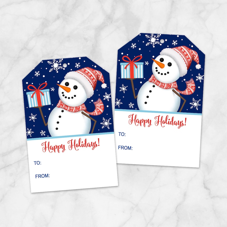 Printable Winter Snowman Gift Tags, Cute Snowman With Gift Happy ...