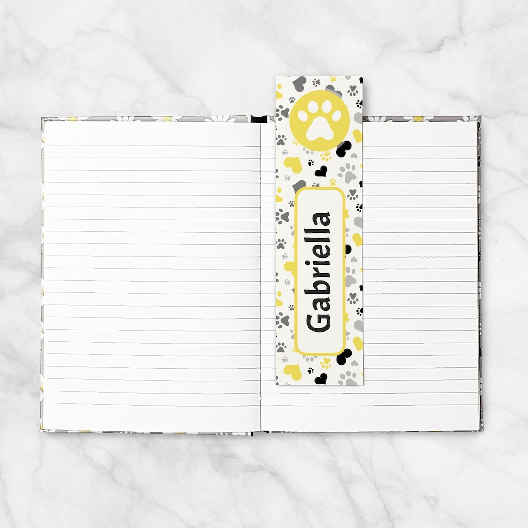 Printable Paw Print Bookmarks, Personalized, Yellow Black Hearts ...