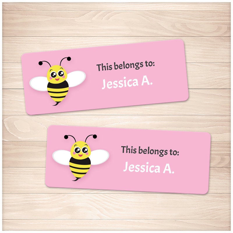 Printable Bee Name Labels for School Supplies Pink | Etsy