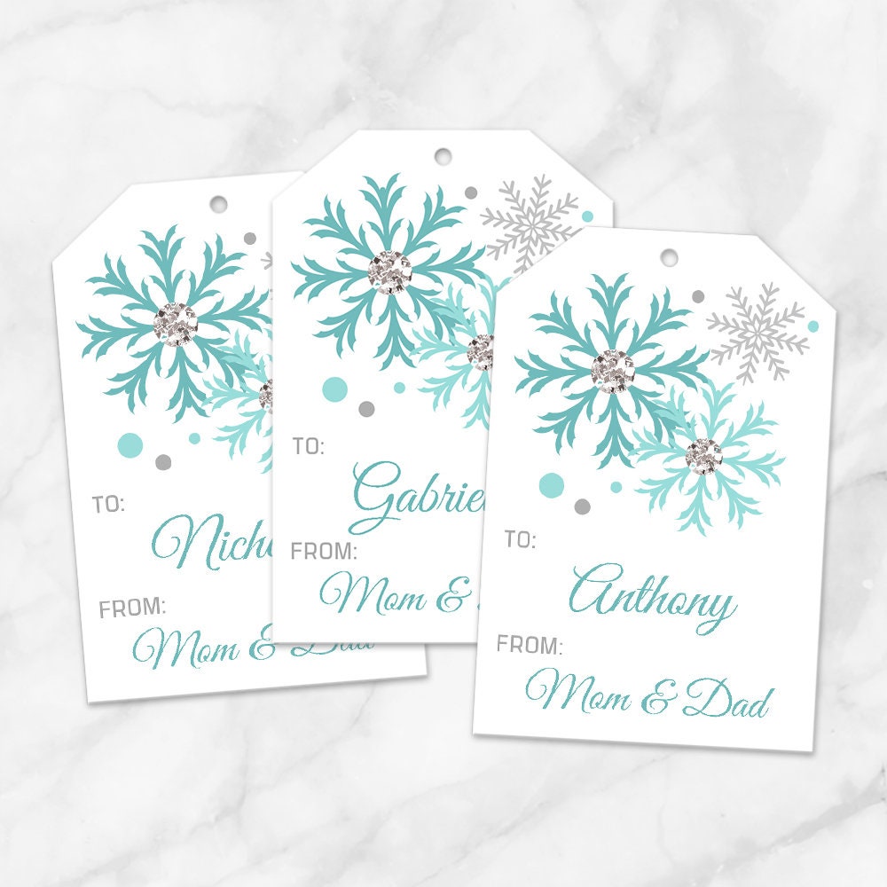Printable Snowflake Gift Tags in Turquoise, Personalize the Names ...