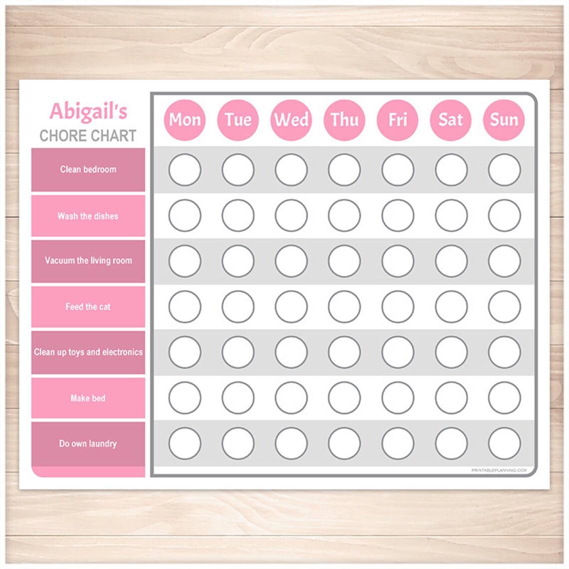 Printable Personalized Chore Chart Pink Weekly Chore Chart | Etsy