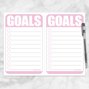 Printable Goals Checklist, Pink Full Page and Half Page, Daily Weekly ...