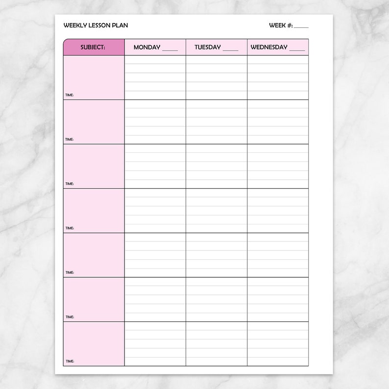 Printable Weekly Lesson Plan for Teachers, Pink School Planner Pages ...