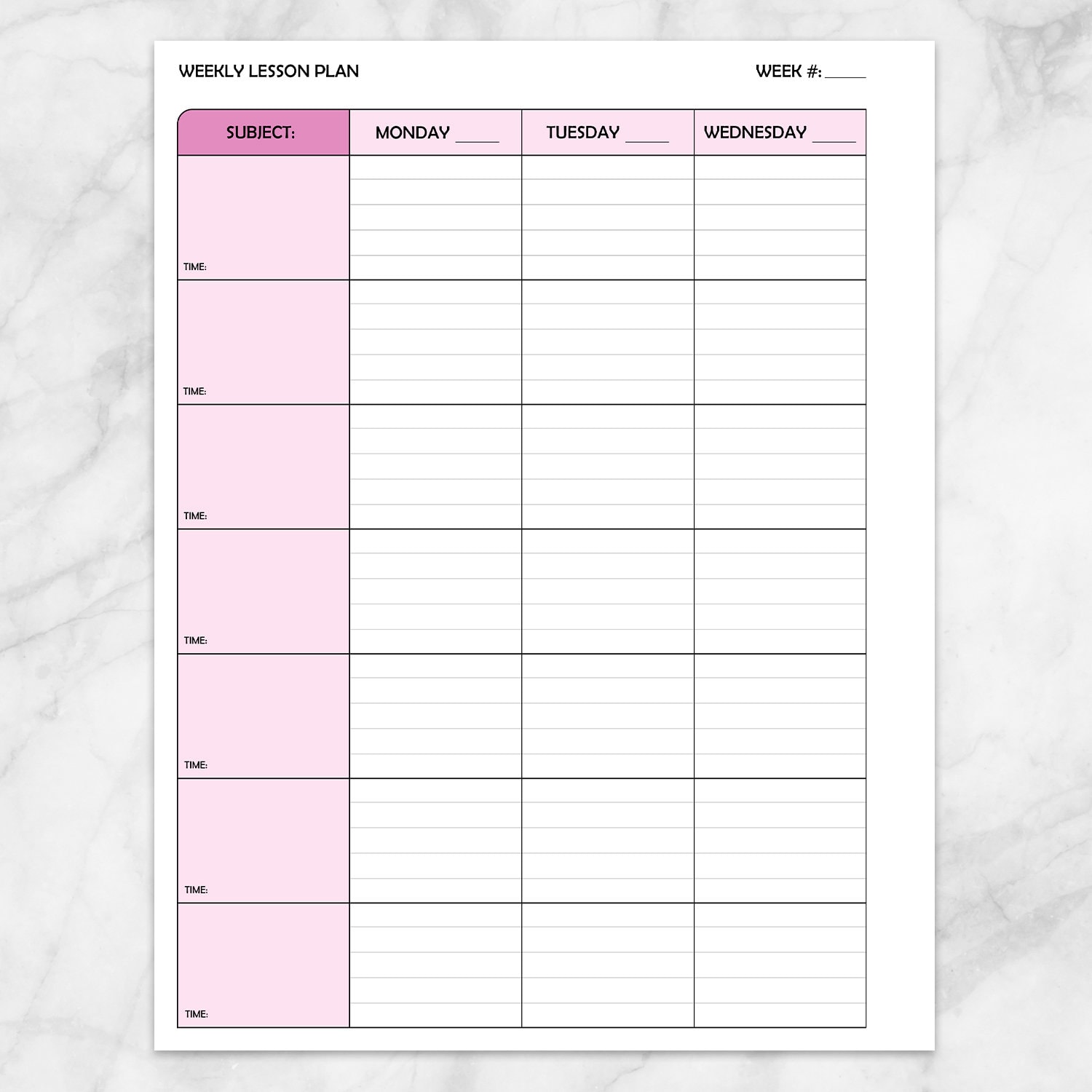 Printable Weekly Lesson Plan for Teachers, Pink School Planner Pages ...