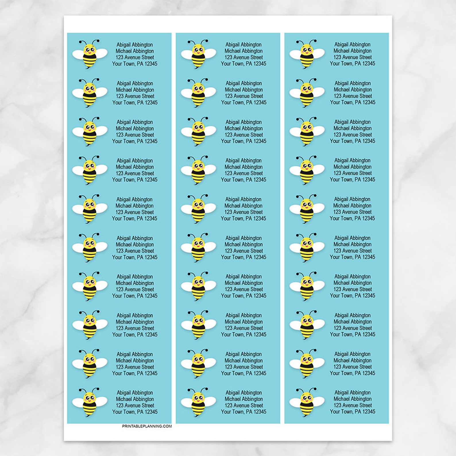 Printable Bee Address Labels - Cute Turquoise Bee - Personalized 2 5/8" X 1" RETURN Address ...