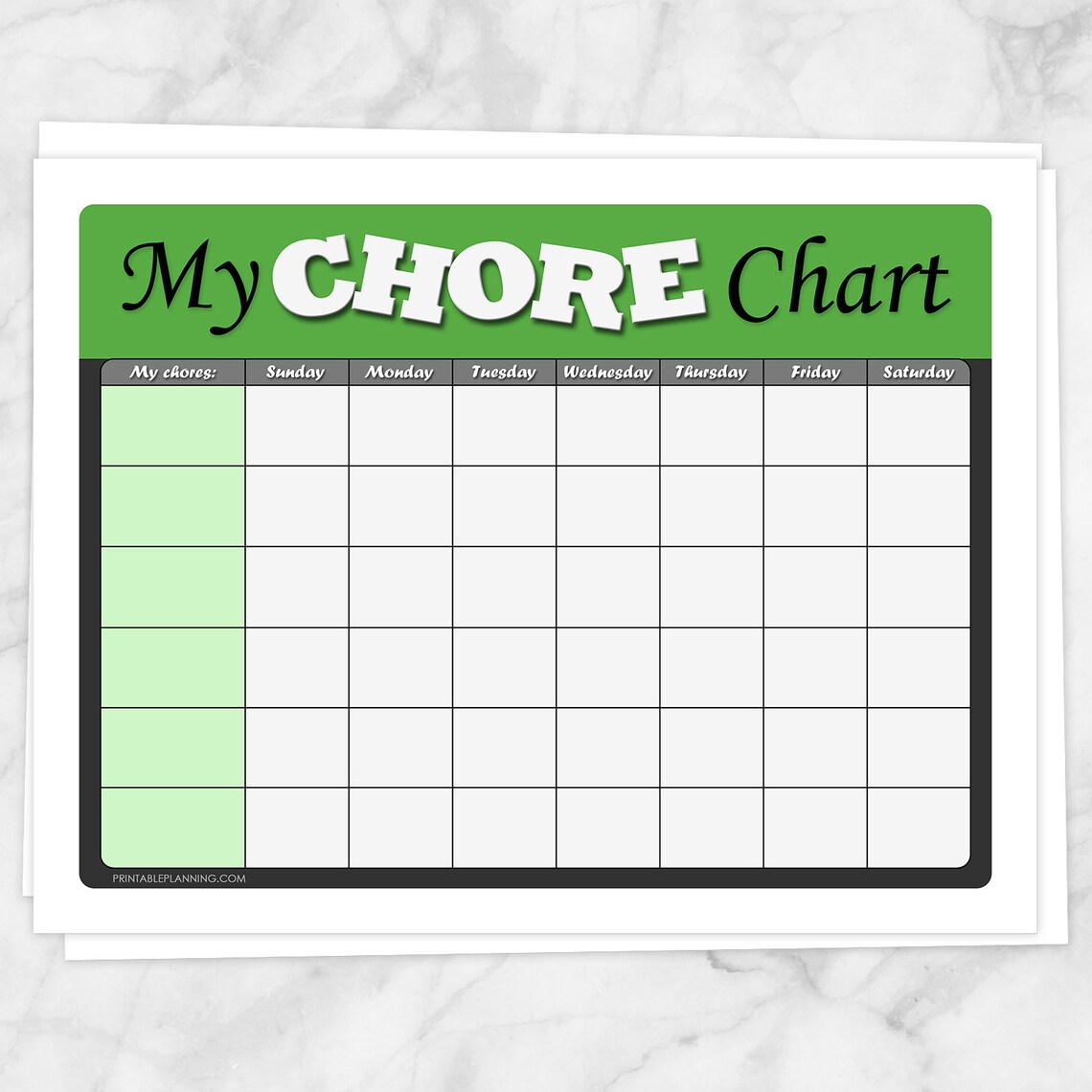 Printable Kids Chore Chart Green - Children's Daily Routine - Green ...