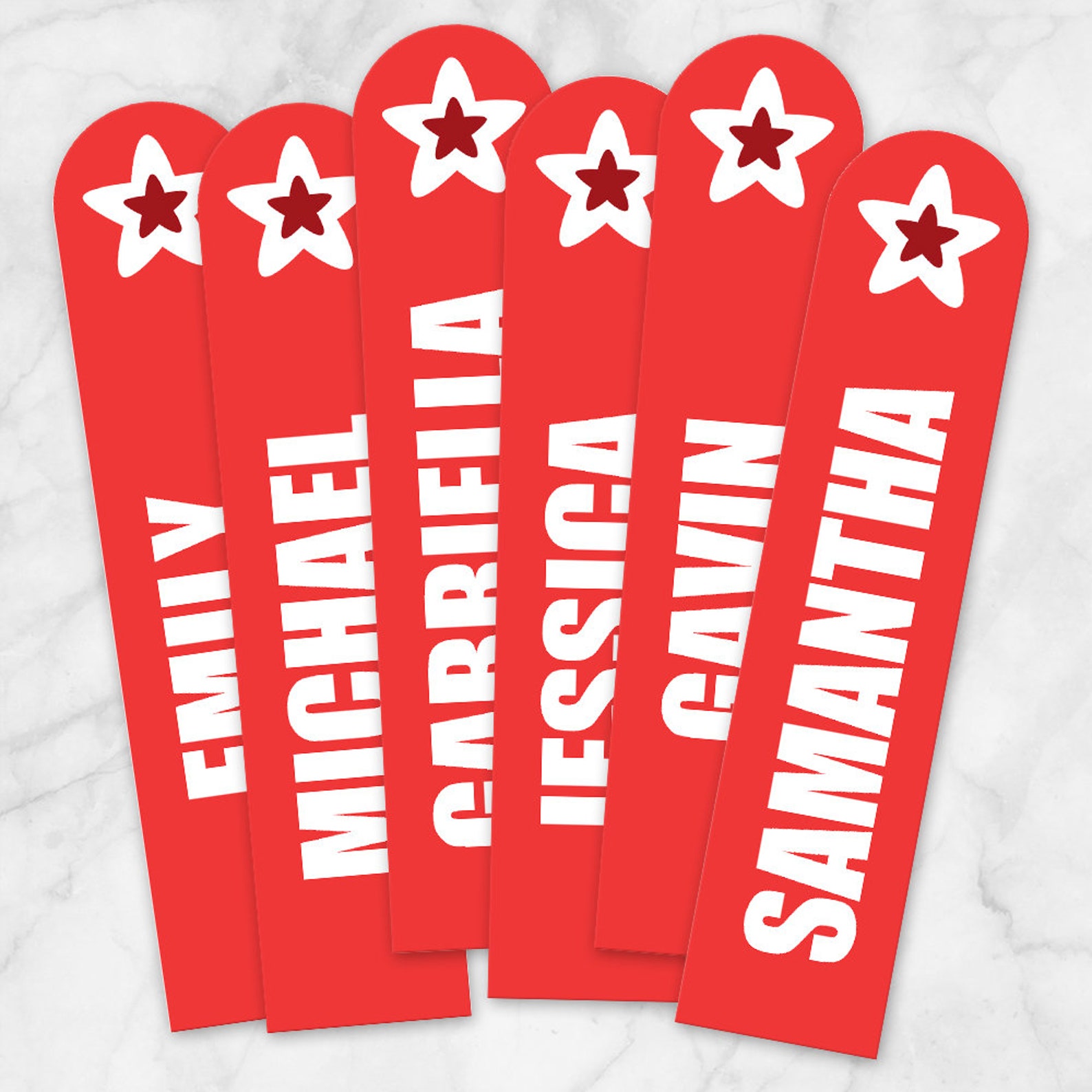 Printable Personalized Red Bookmarks, Star Design, Editable PDF ...