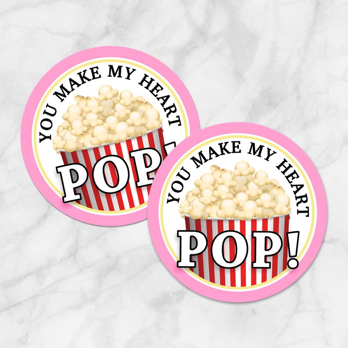 Printable Popcorn 'you Make My Heart Pop' Round Favor Gift Tags or ...