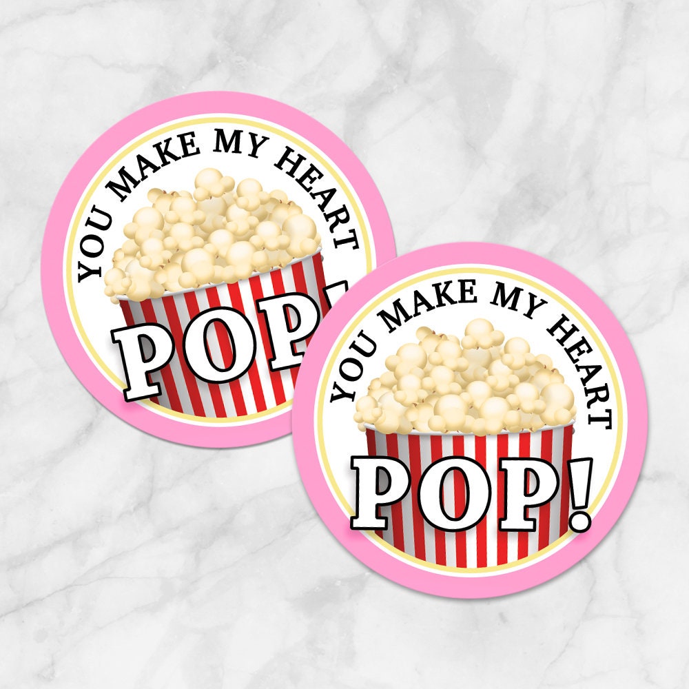 Printable Popcorn 'you Make My Heart Pop' Round Favor Gift Tags or ...