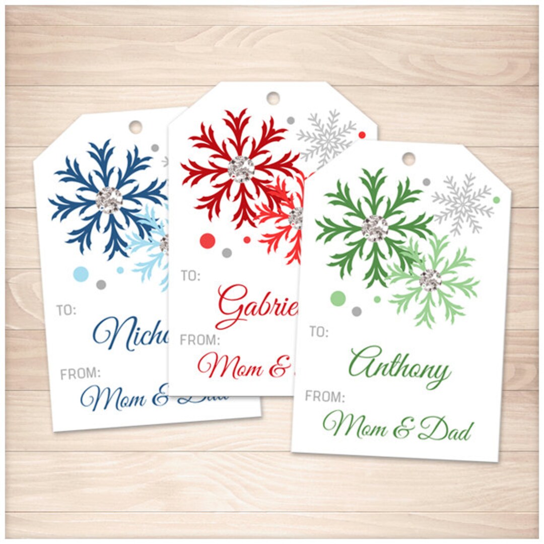 Printable Snowflake Gift Tags Personalized 3 Colors Blue - Etsy