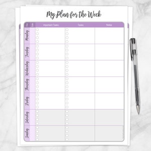 Printable Weekly Planner Page in Purple, Grid Task Checklist and To-do ...