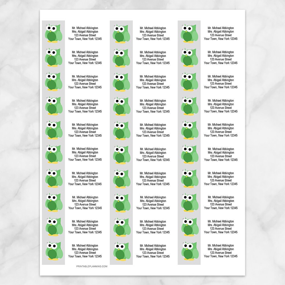 Printable Green Owl Address Labels - Funny Cute Green Owl ...