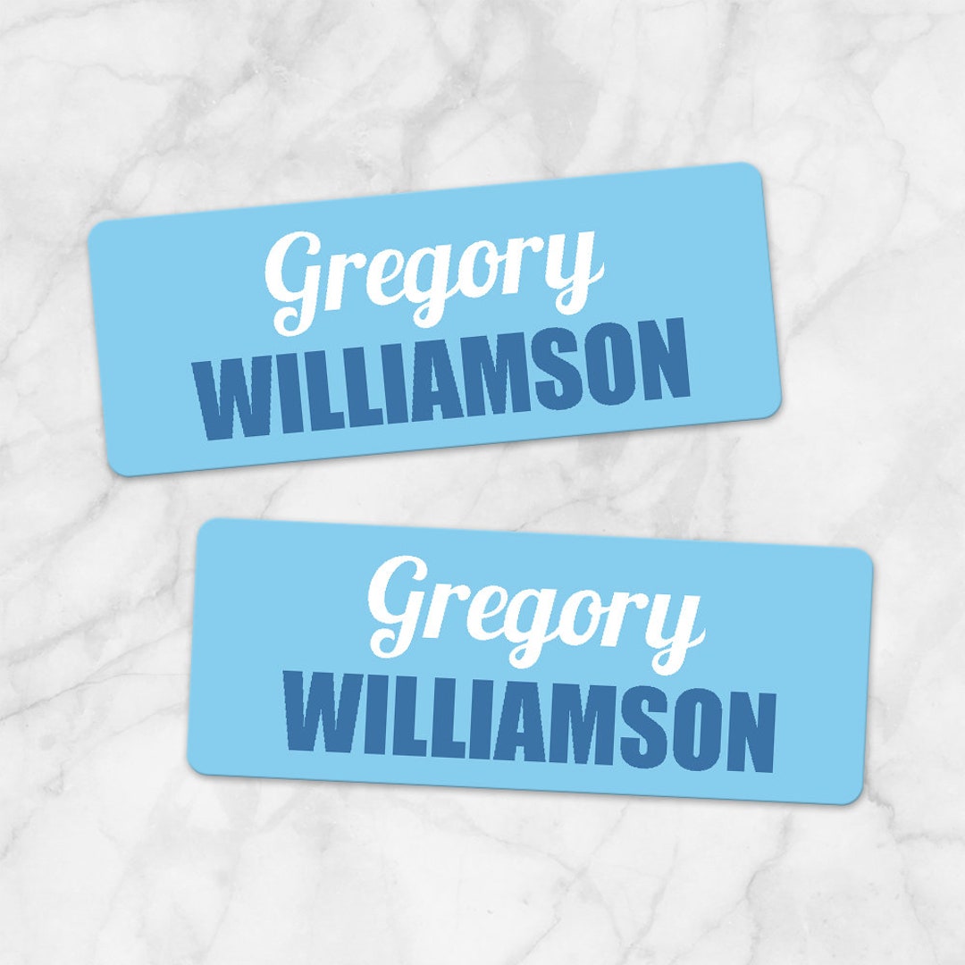 Printable Name Labels BLUE for School Supplies - Personalized 2 5/8" X ...