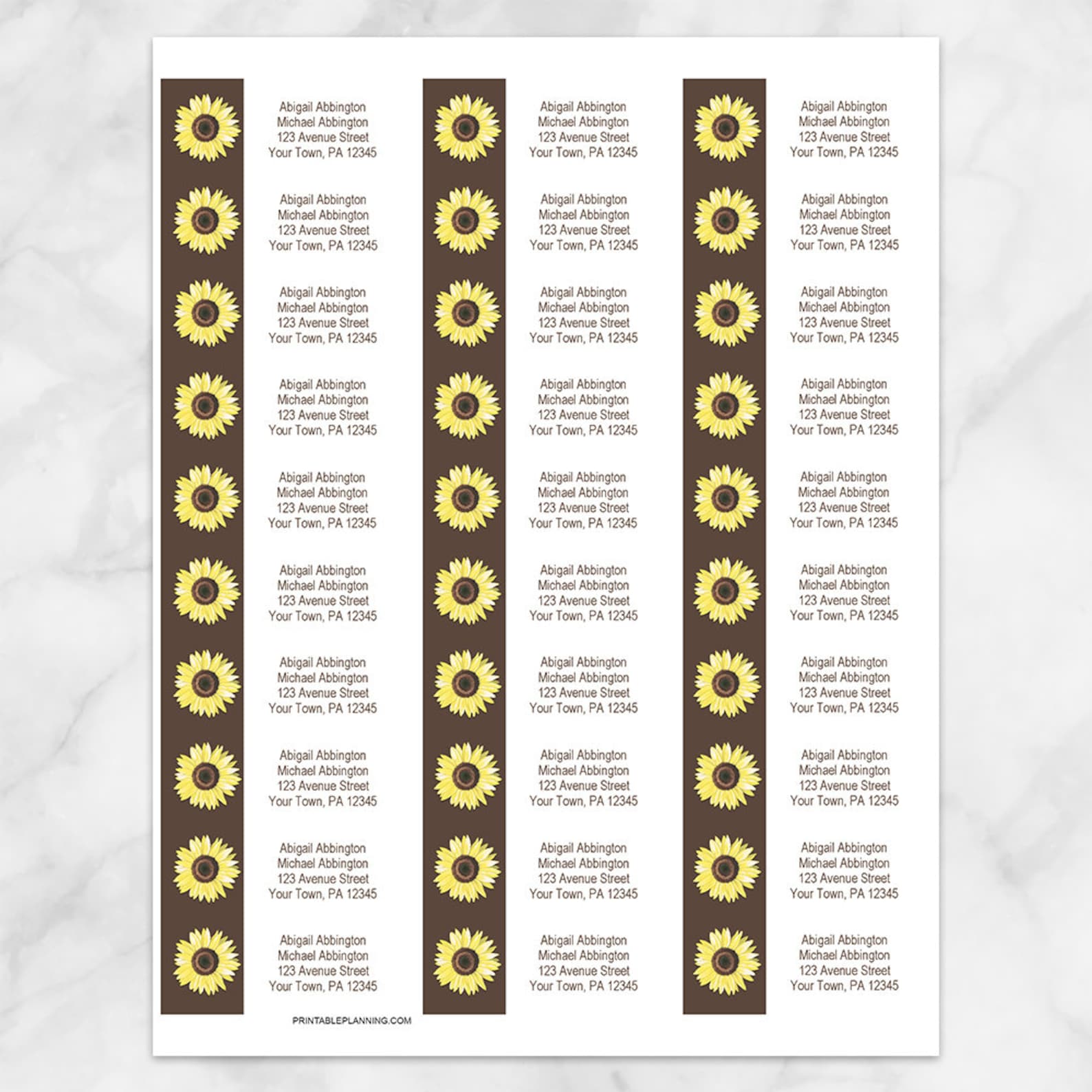 Printable Sunflower Address Labels - Yellow Brown - Personalized 2 5/8 ...