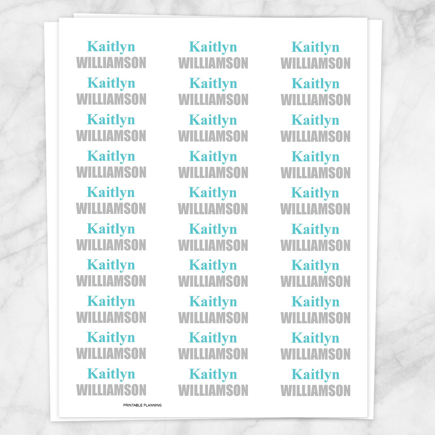 Printable Name Labels TURQUOISE for School Supplies - Personalized 2 5/ ...