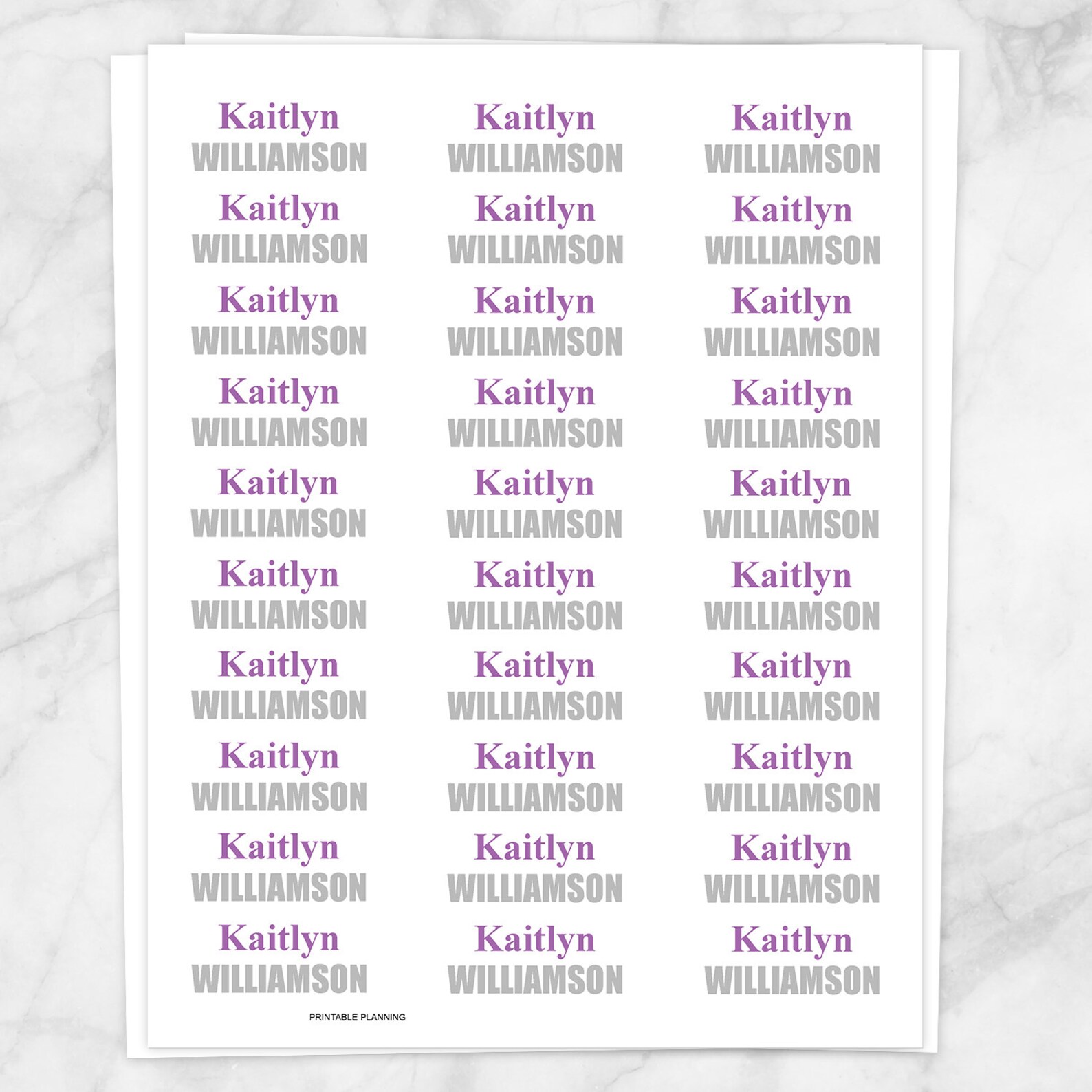 Printable Name Labels PURPLE for School Supplies Personalized 2 5/8 X 1 ...